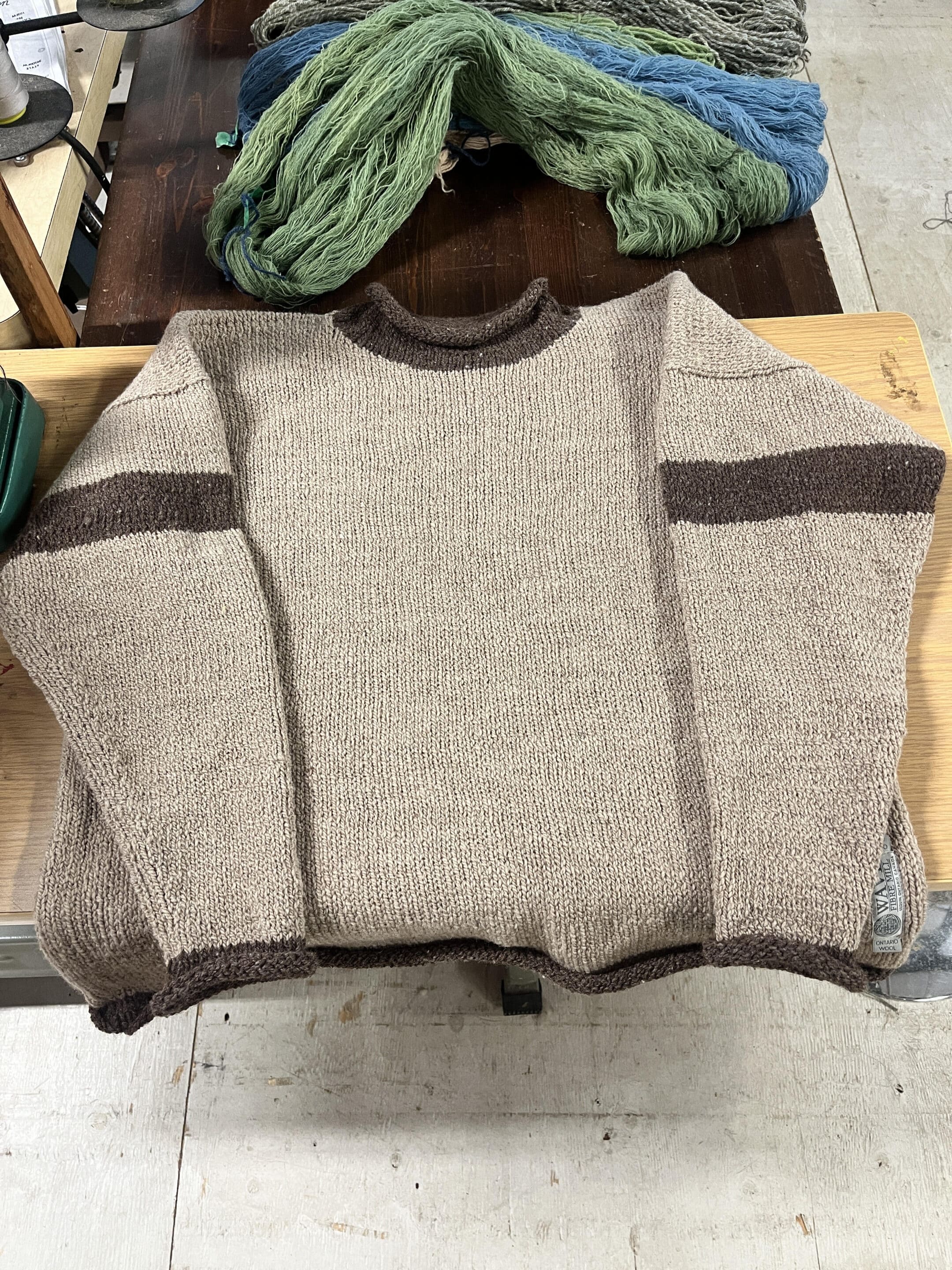 Rolled Edge Sweater - Mocha, brown stripe - long torso, narrow neck ...